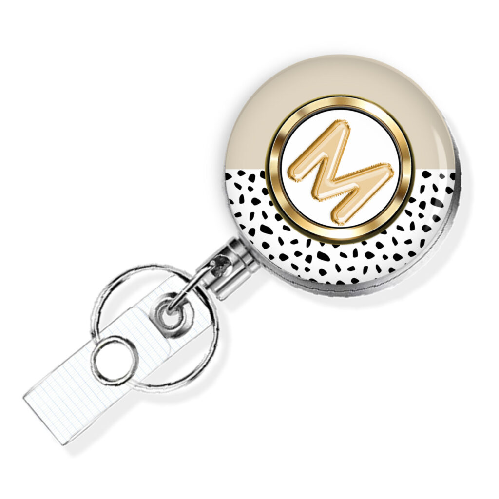 Cow Print doctor name tag holder, monogram initials nursing badge reel